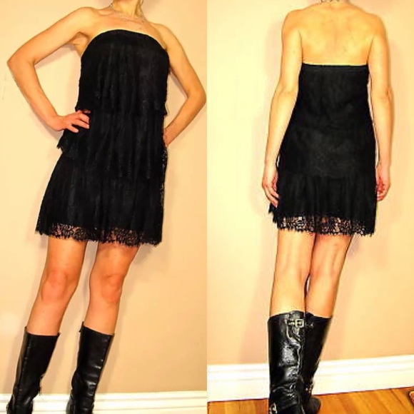 7 For All Mankind | Dresses | Host Pick 7 Fam Black Lace Tiered Silk ...